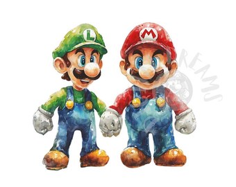 Set of 5 Watercolor Super Mario Bros Digital Images for Printing, T ...