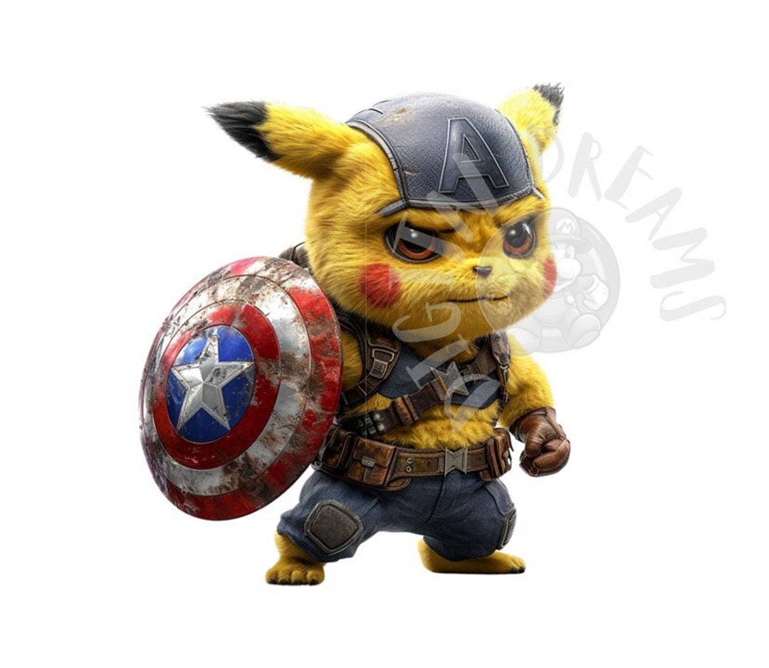 Set of 8 Pikachu Captain America, Digital Images for Printing, T-shirts ...