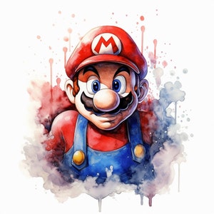 Set of 10 Watercolor Mario Bros Digital Images for Printing, T-shirts ...