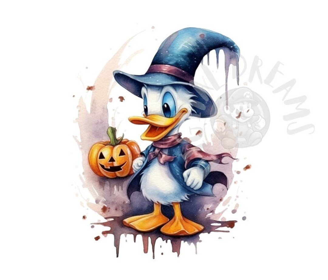 Set of 8 Donald Duck Halloween Watercolor Digital Images for Printing ...