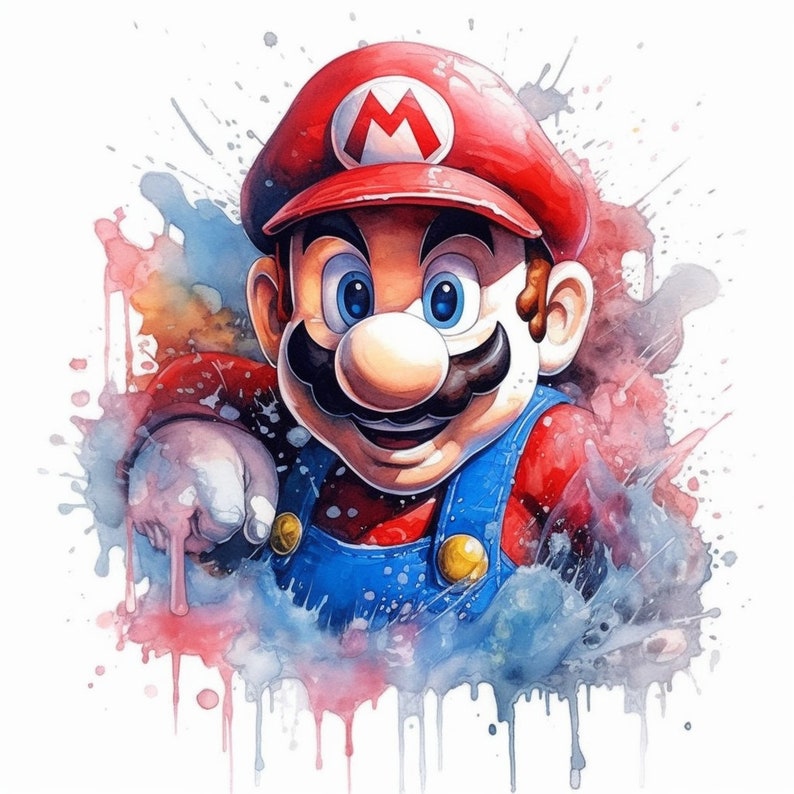 Set of 10 Watercolor Mario Bros Digital Images for Printing - Etsy