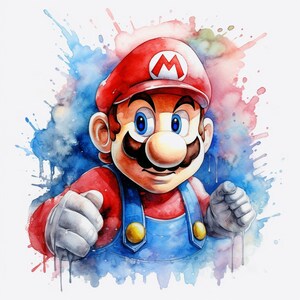 Set of 10 Watercolor Mario Bros Digital Images for Printing, T-shirts ...
