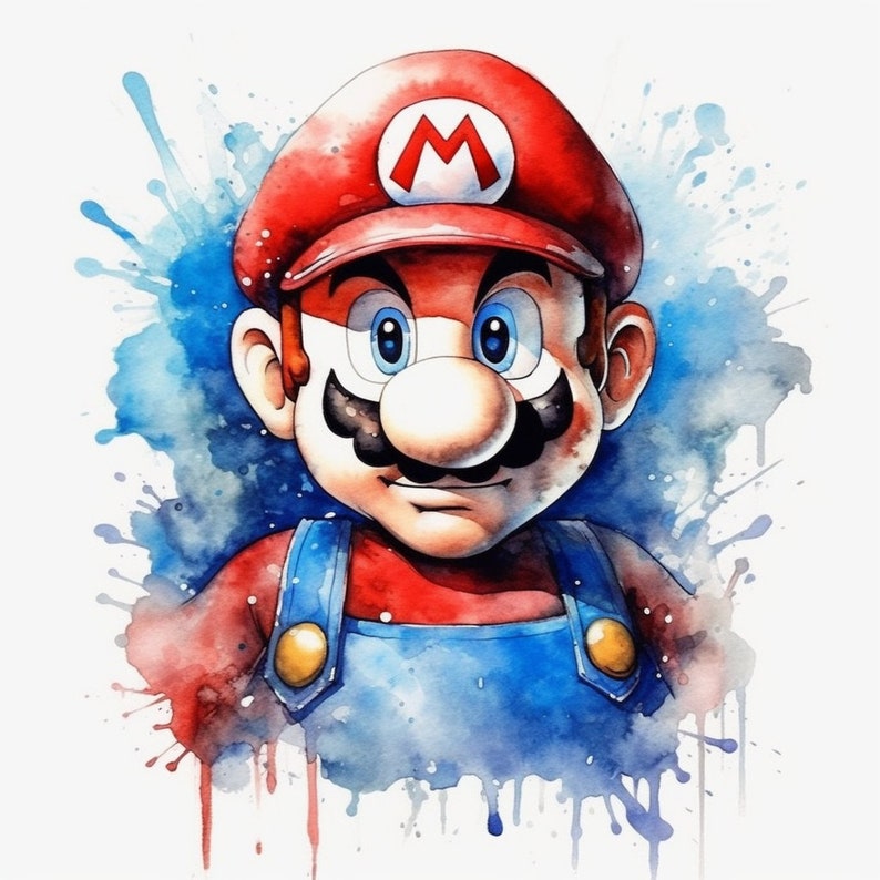 Set of 10 Watercolor Mario Bros Digital Images for Printing - Etsy