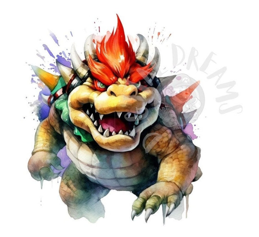 Set of 8 Watercolor Bowser Digital Images From Super Mario for Printing ...
