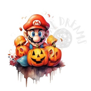 Set of 8 Watercolor Mario Bros Halloween Digital Images for Printing, T ...