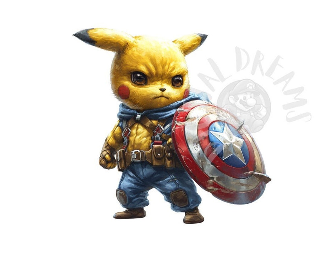Set of 8 Pikachu Captain America, Digital Images for Printing, T-shirts ...
