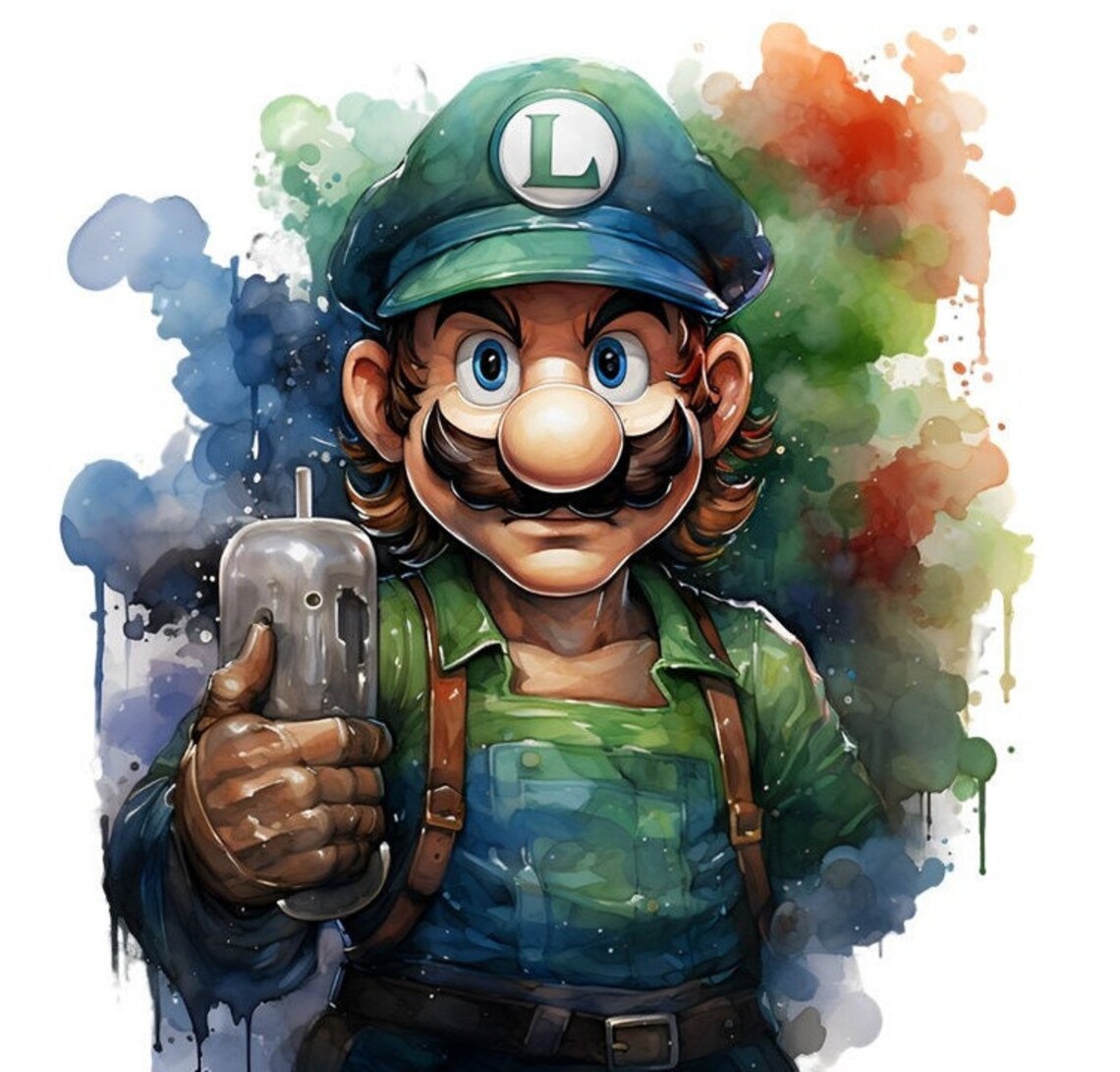 Set of 7 Watercolor Luigi Digital Images for Printing - Etsy