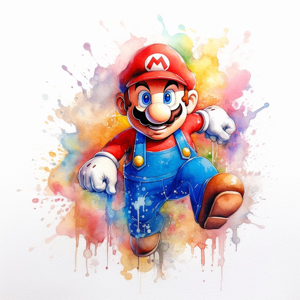 Set of 10 Watercolor Mario Bros Digital Images for Printing - Etsy