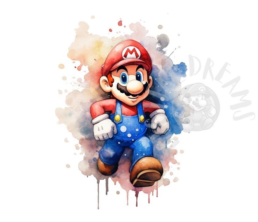 Set of 8 Watercolor Mario Bros Digital Images for Printing - Etsy