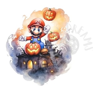 Set of 8 Watercolor Mario Bros Halloween Digital Images for Printing, T ...