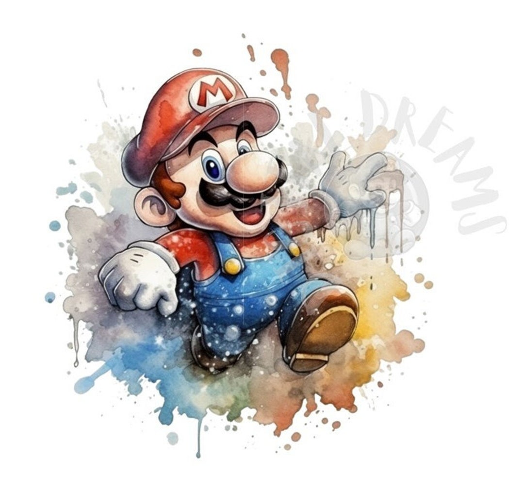 Set of 8 Watercolor Mario Bros Digital Images for Printing, T-shirts ...