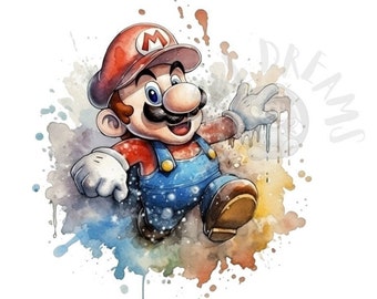 Set of 5 Watercolor Super Mario Bros Digital Images for Printing, T ...