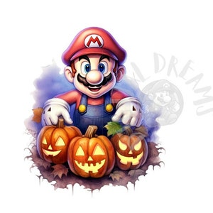 Set of 8 Watercolor Mario Bros Halloween Digital Images for Printing, T ...