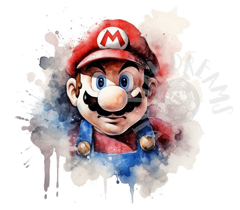 Set of 8 Watercolor Mario Bros Digital Images for Printing - Etsy