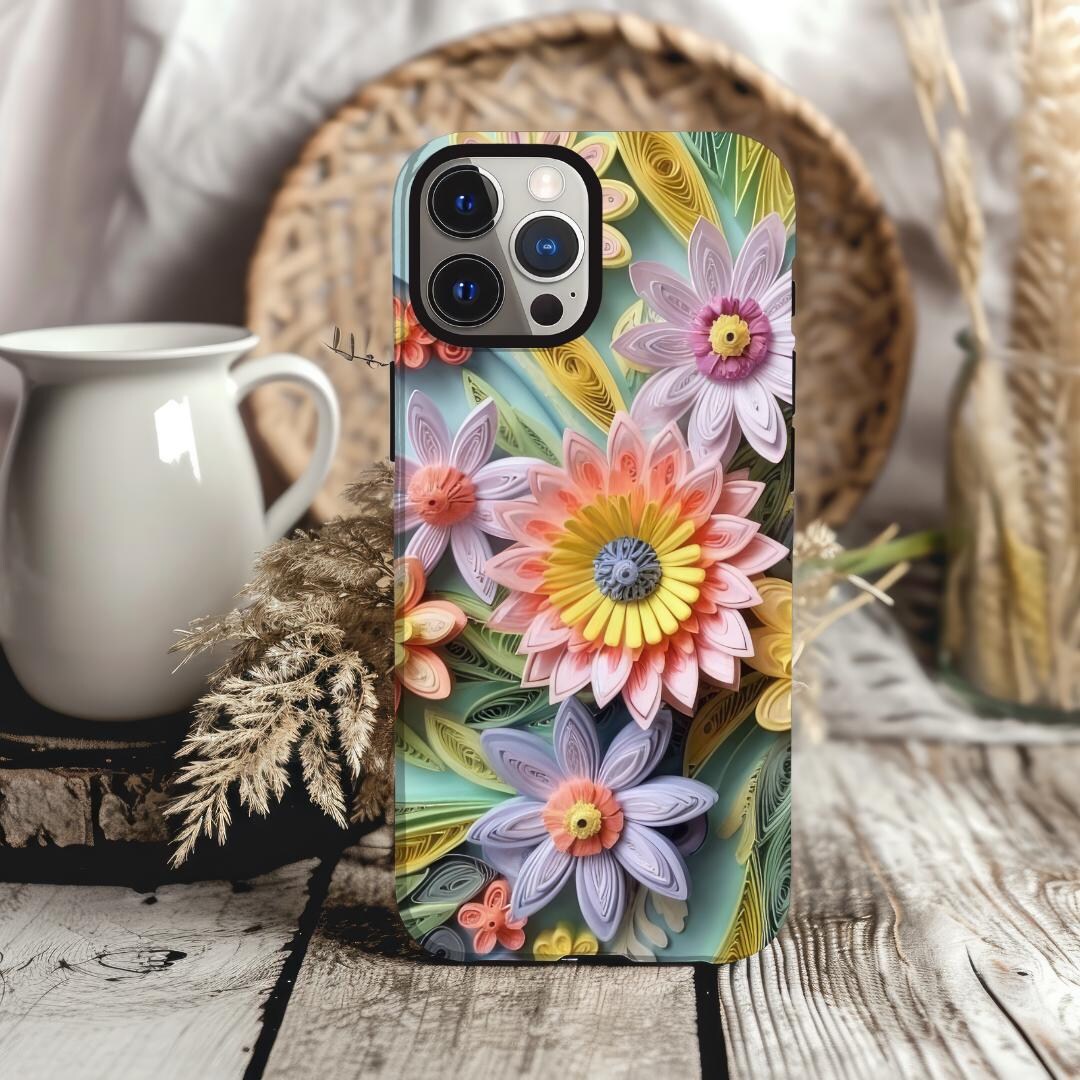 Pastel Quilled Floral Tough Phone Case, Phone Case for Her, Nature ...