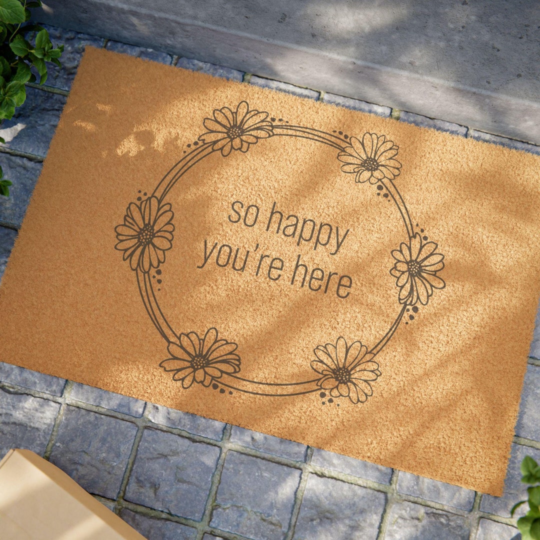 So Happy You're Here Floral Welcome Mat, Floral Doormat, Wildflower ...