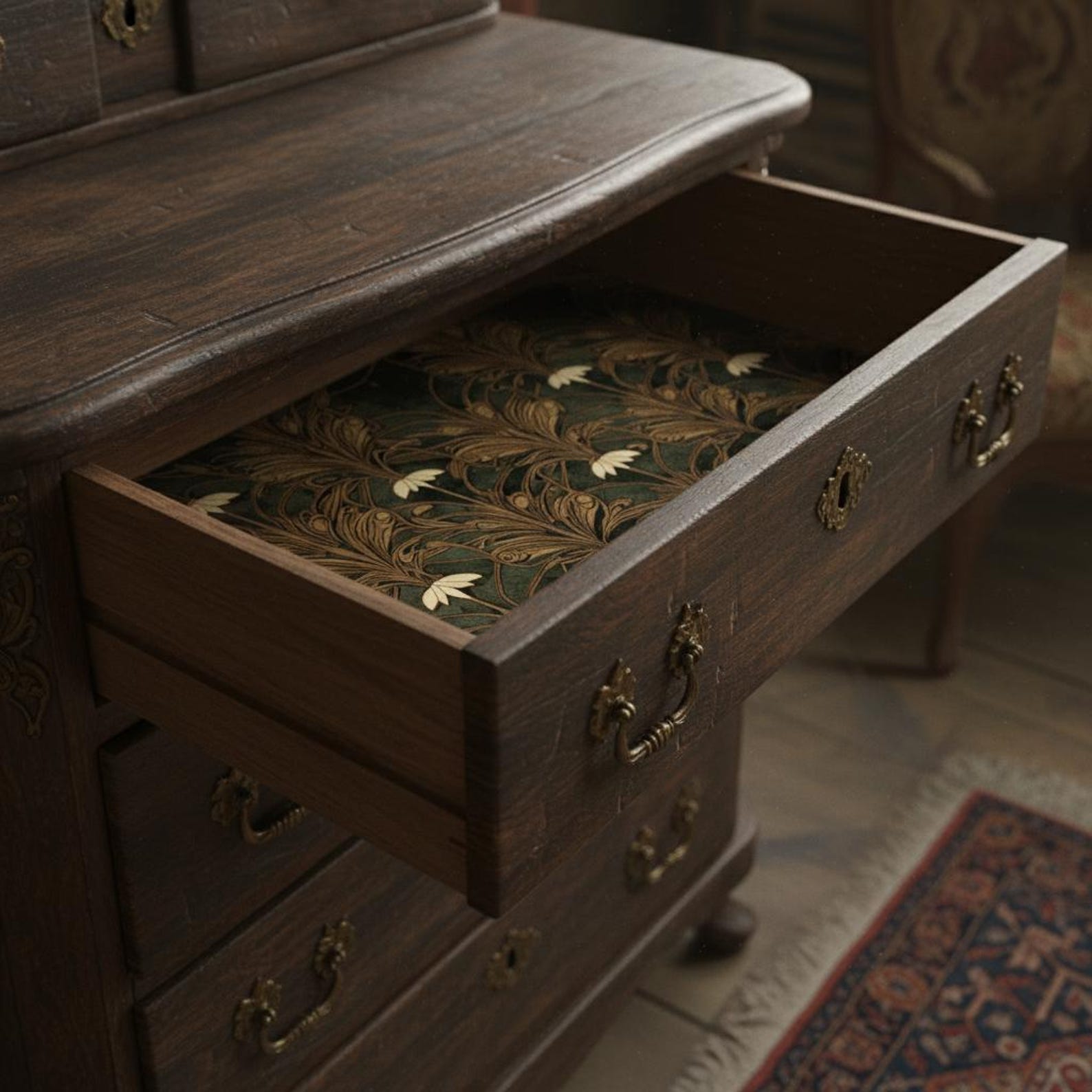 Moss Green Art Nouveau Drawer Liner, Peel and Stick or Paper Shelf ...