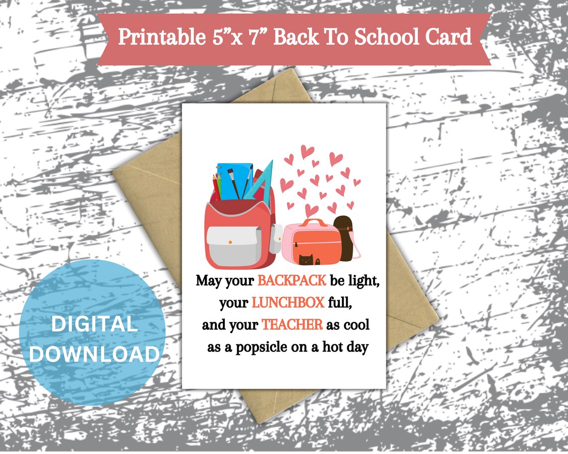 Back to School Card, Instant Download, Kids Motivational Card, Kids ...