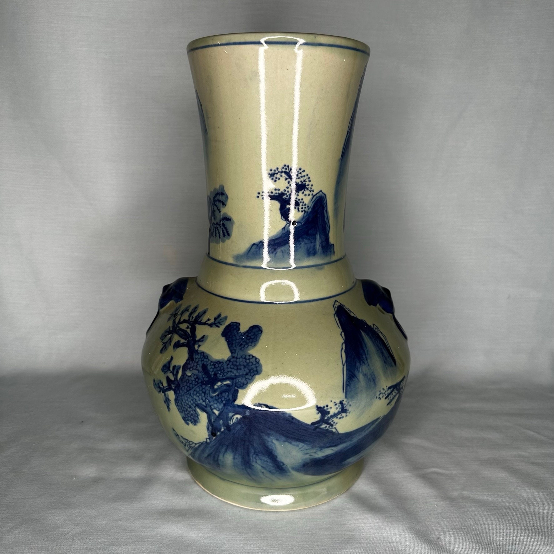Vintage Chinoiserie Lions Head Vase - Celadon Glazed Blue-green - Etsy