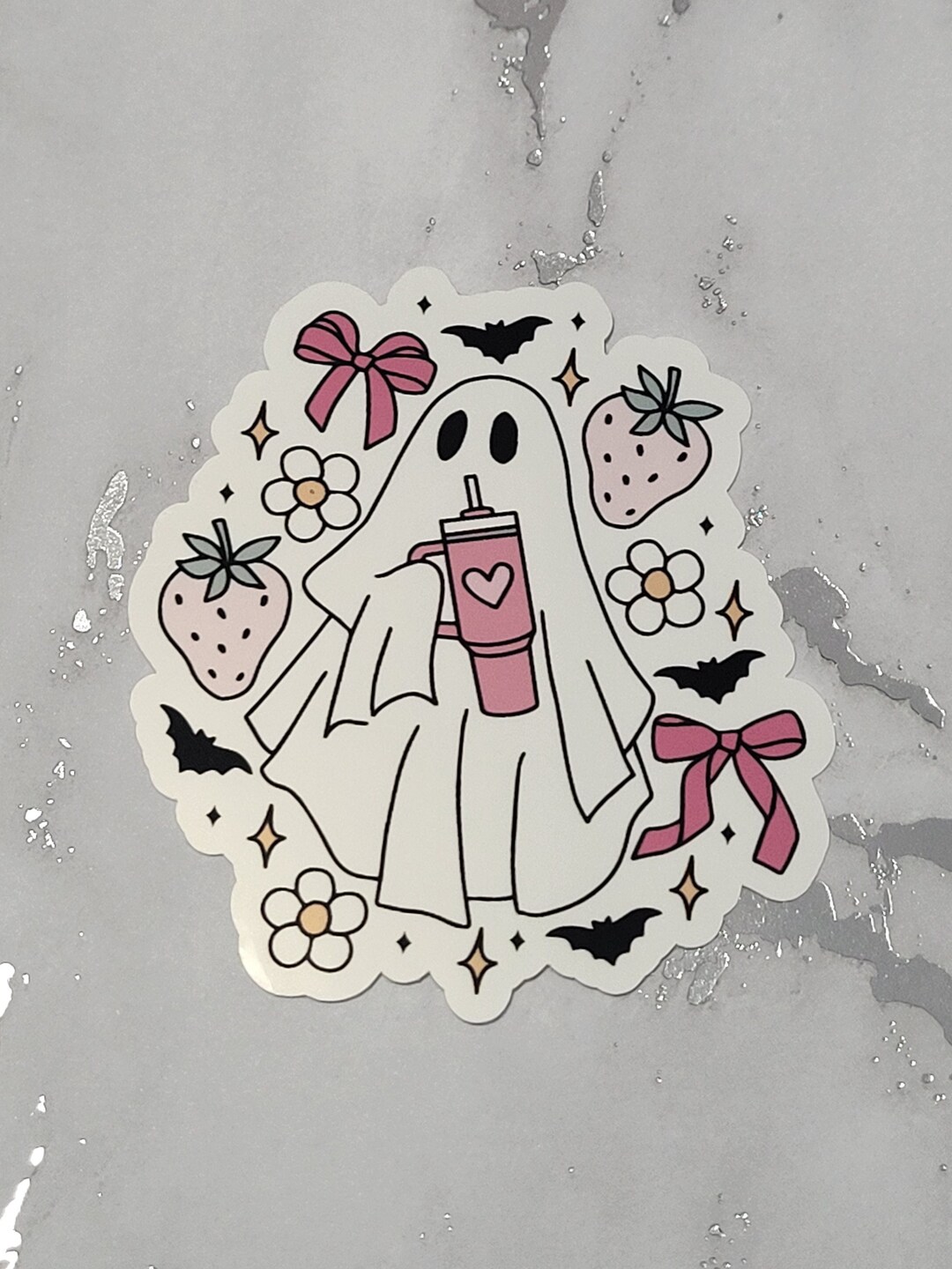 Summerween Sticker, Summerween Ghost Sticker, Girly Ghost Sticker, Pink ...