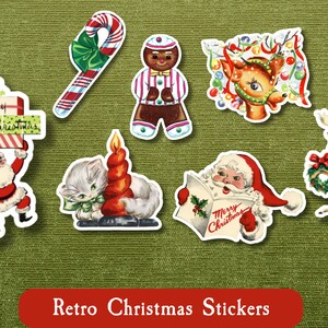 Retro Christmas Sticker Pack, Vintage Christmas Stickers, Retro Santa ...