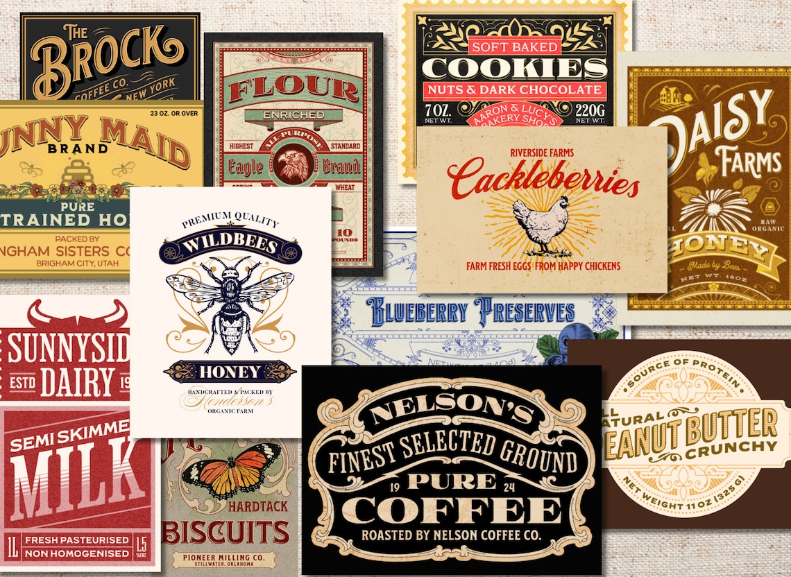 Vintage Food Labels Set of 12 Vintage Paper Ephemera Retro - Etsy
