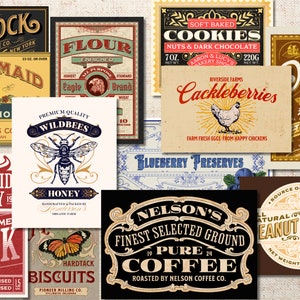 Vintage Food Labels Set of 12 Vintage Paper Ephemera, Retro Labels ...
