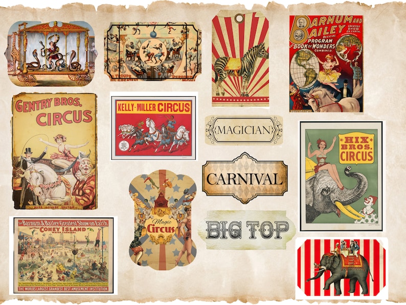 Vintage Circus Stickers, Circus Sticker Pack, Retro Circus, Circus ...