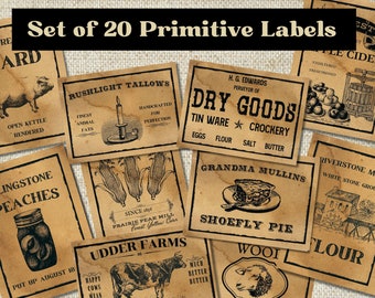 Primitive Country Store Labels, Primitive Pantry Labels, Vintage Pantry ...