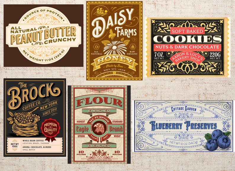 Vintage Food Labels - Set of 12- Vintage Paper Ephemera, Retro Labels ...