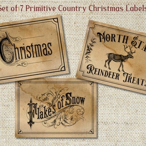 Primitive Country Christmas Labels, Christmas Tags, Holiday Signs ...