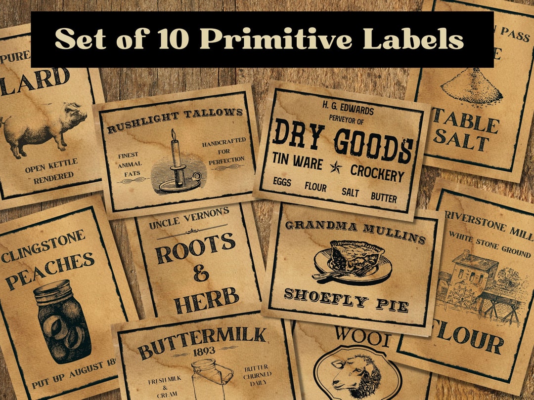 Primitive Country Store Labels, Primitive Pantry Labels, Vintage Pantry ...