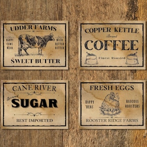 Primitive Country Store Labels, Primitive Pantry Labels, Vintage Pantry ...