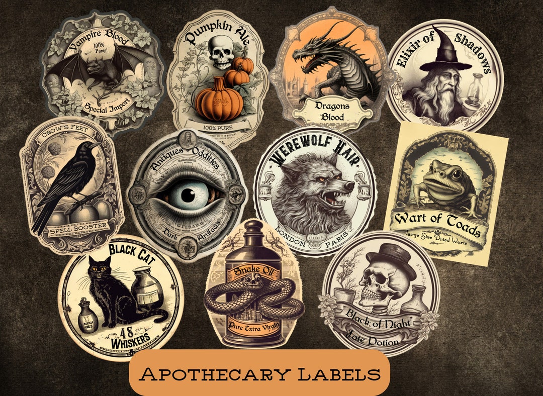 Vintage Apothecary Labels, Potion Bottle Labels, Halloween Label ...