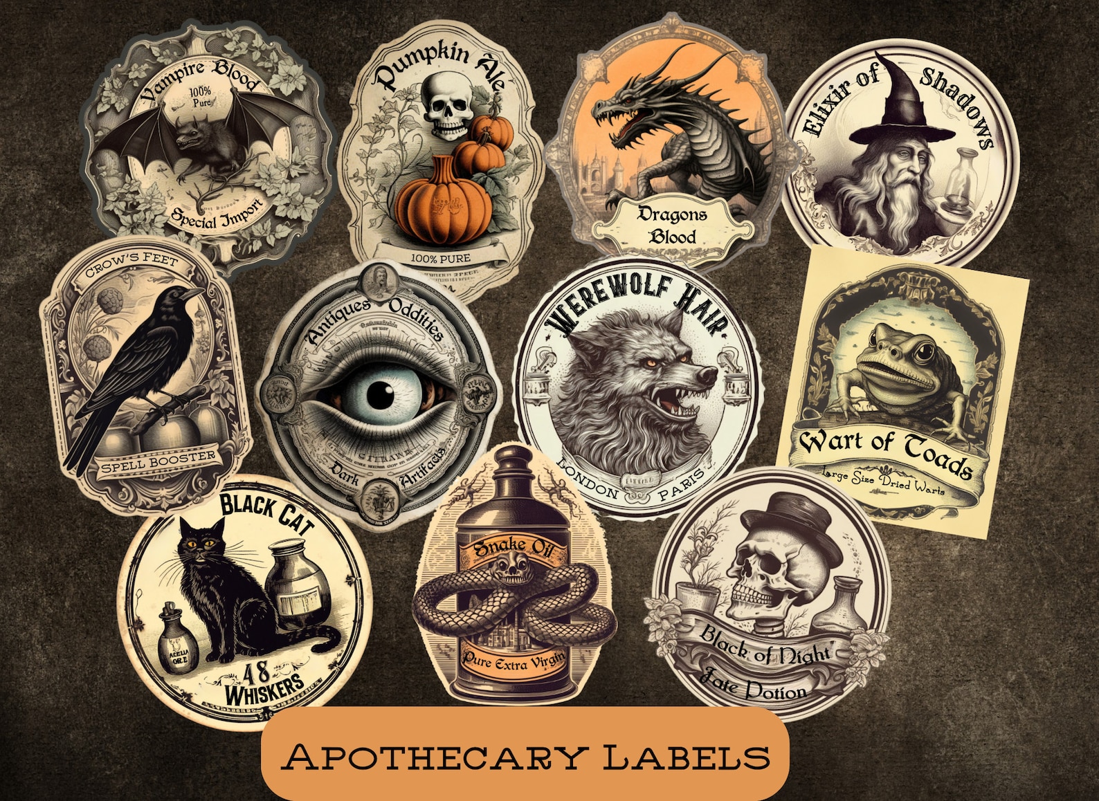 Vintage Apothecary Labels, Potion Bottle Labels, Halloween Label ...