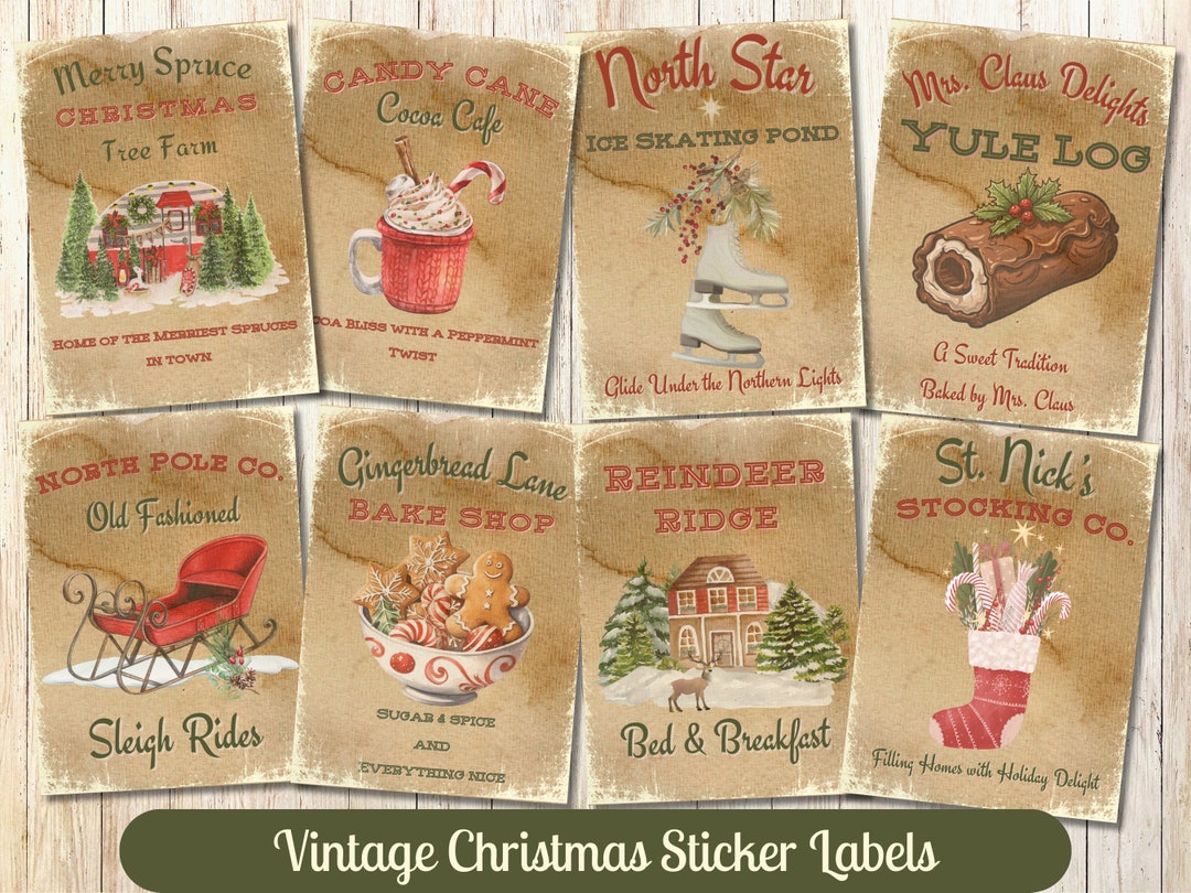 Vintage Christmas Sticker Labels, Primitive Christmas Labels, Christmas ...