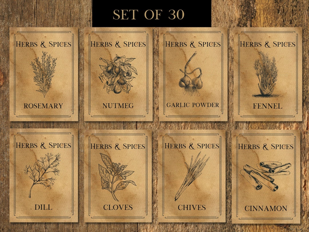 Set of 30 Primitive Spice Jar Labels, Primitive Pantry Labels, Country ...