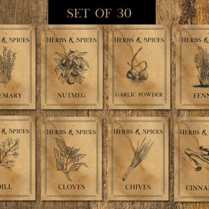 Set of 30 Primitive Spice Jar Labels, Primitive Pantry Labels, Country ...