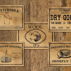 Primitive Country Store Labels, Primitive Pantry Labels, Vintage Pantry ...