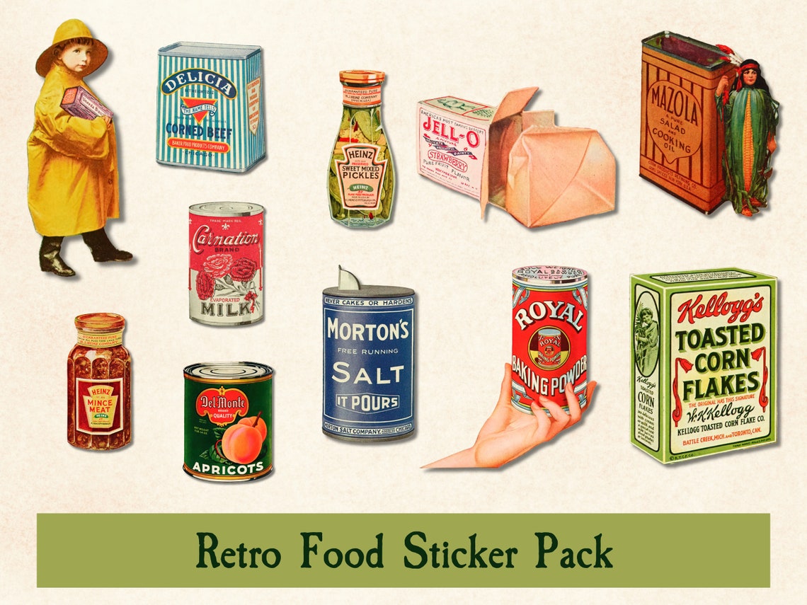Retro Food Sticker Pack, Vintage Food Ads, Food Ephemera, Retro Food ...