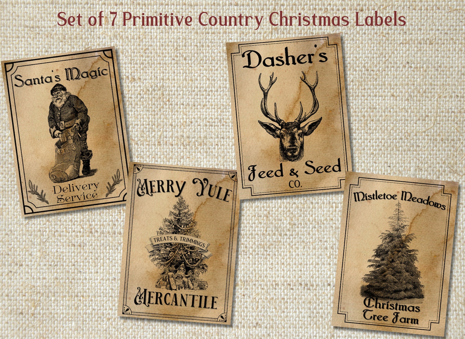 Primitive Country Christmas Labels, Christmas Tags, Holiday Signs ...