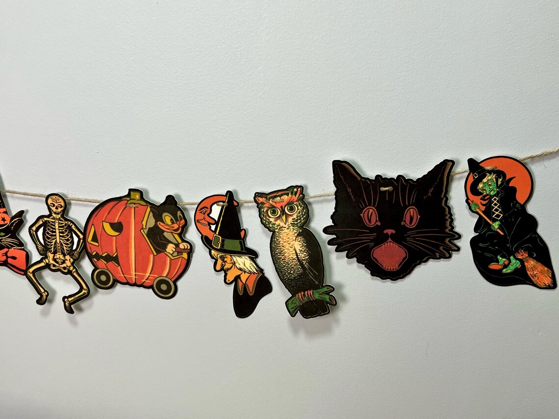 Retro Halloween Banner Vintage Halloween Garland Kitsch Halloween ...