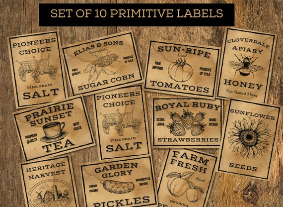 Printable Primitive Labels Digital Country Store Labels, Primitive