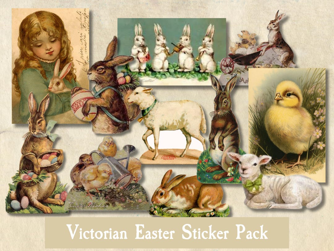Vintage Easter Sticker Pack, Victorian Easter, Bunny Rabbit Stickers ...