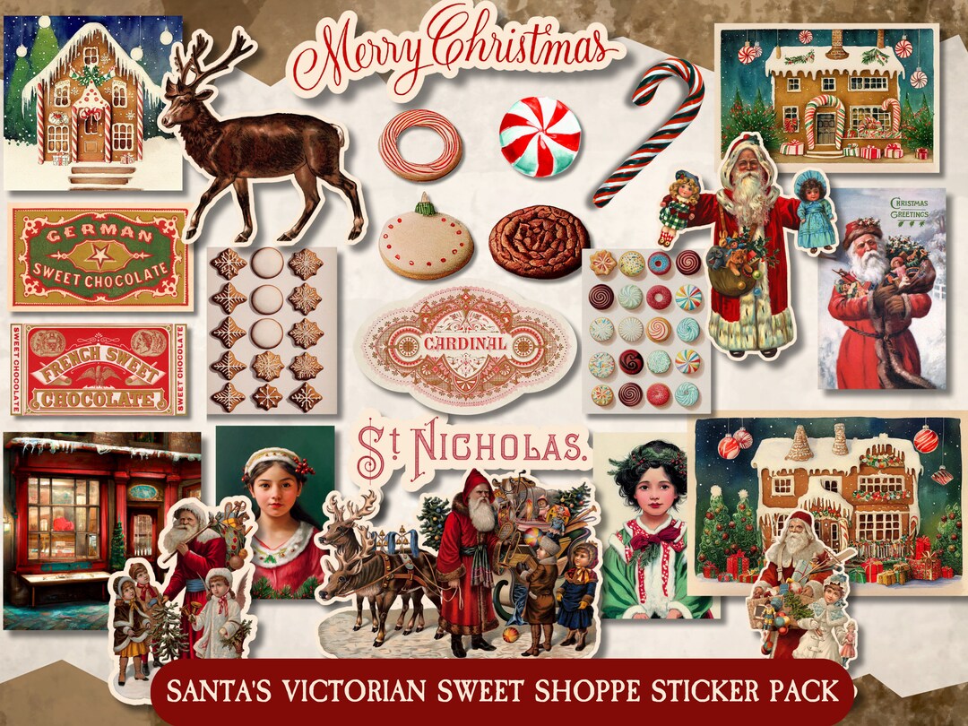 Victorian Christmas Sticker Pack, Victorian Santa Stickers, Vintage ...