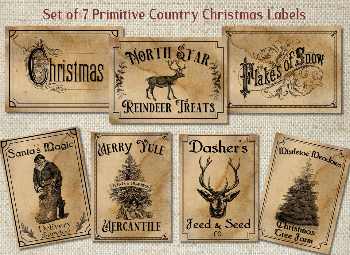 Primitive Country Christmas Labels, Christmas Tags, Holiday Signs ...
