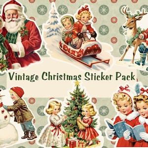 Vintage Christmas Sticker Pack, Retro Christmas Stickers, Mid Century ...