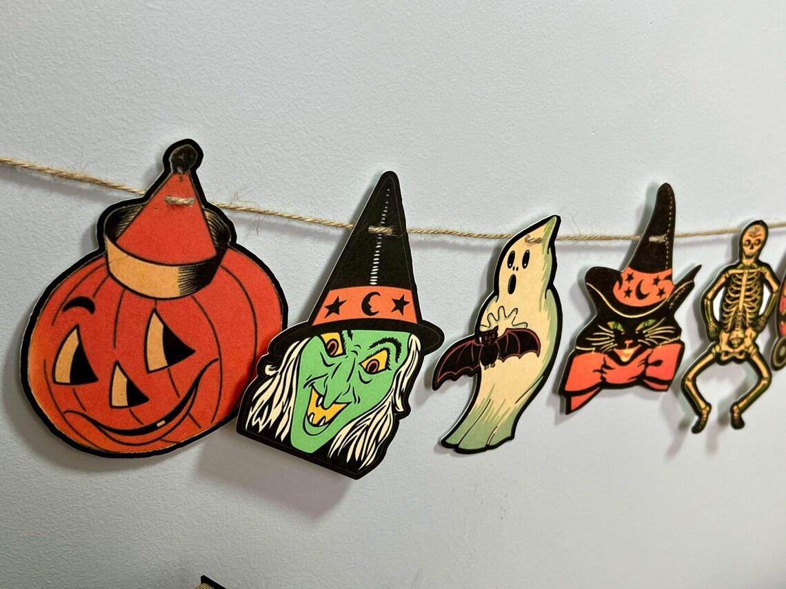 Retro Halloween Banner Vintage Halloween Garland Kitsch Halloween ...