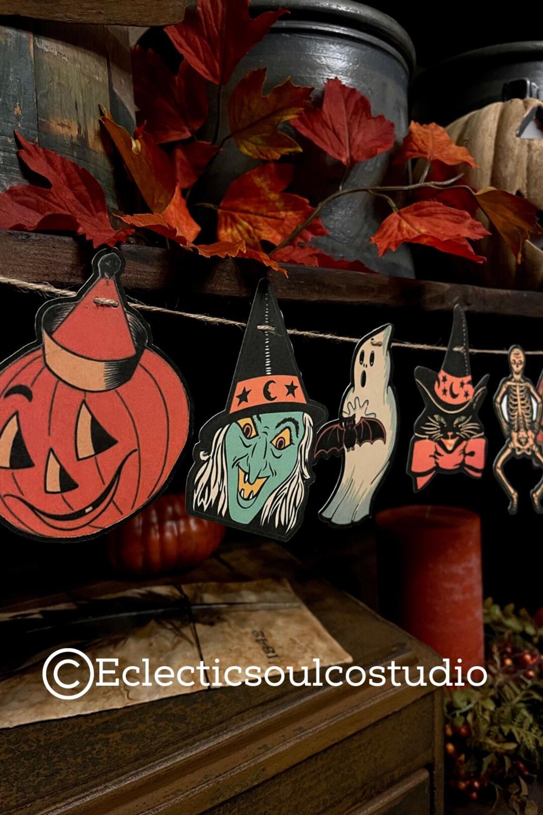 Vintage Halloween Garland Retro Halloween Banner Kitsch Halloween ...