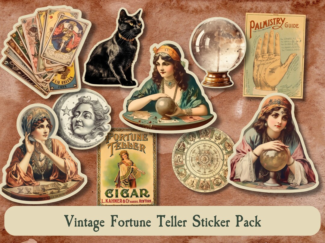 Vintage Fortune Teller Sticker Pack, Magic, Tarot, Astrology, Zodiac ...